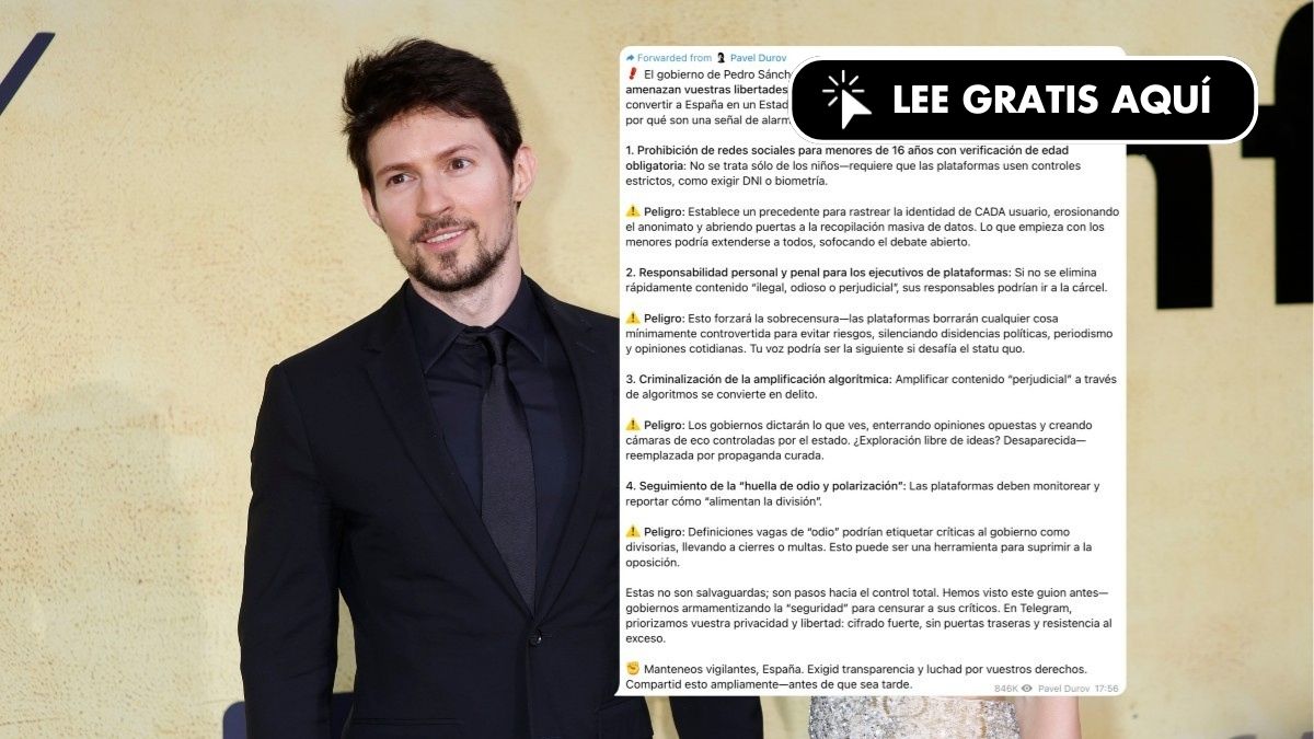El dueño de Telegram alerta sobre la «censura» de Sánchez en un mensaje ...